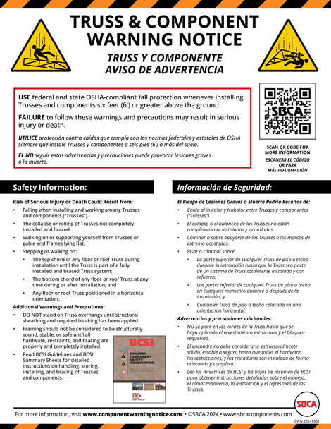 Component Warning Notice (50 copies) – SBCA Store