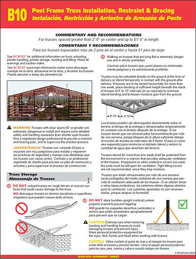 B10 Summary Sheet - Post Frame Truss Installation, Restraint & Bracing ...